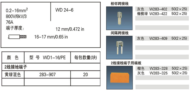 WD1-16B/PE - 接线端子_电线连接器_接线端子价格_端子台_接线端子板_建筑布线连接器 - 康伟电子有限公司